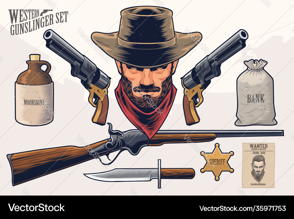 Western gunslinger set Royalty Free Vector Image