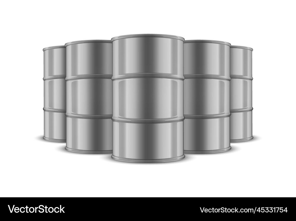 3d realistic five gray steel silver barrels Vector Image 3d realistic five gray steel silver barrels Vector Image