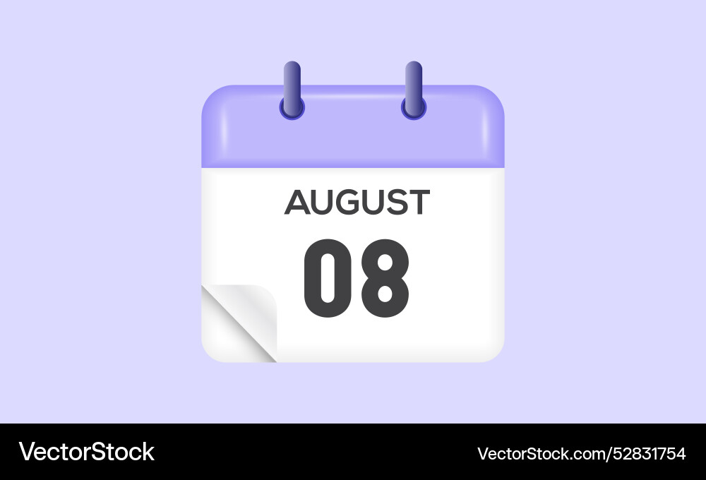 August 8 - calendar and time planner daily Vector Image