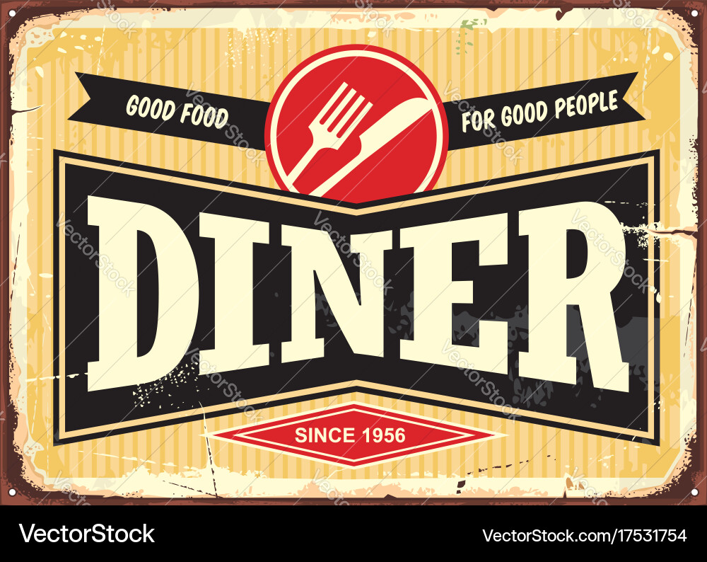 Diner retro sign board Royalty Free Vector Image