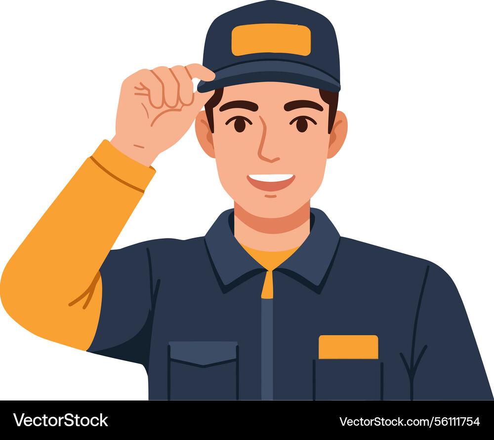 Friendly man in work uniform smiling and tipping Vector Image