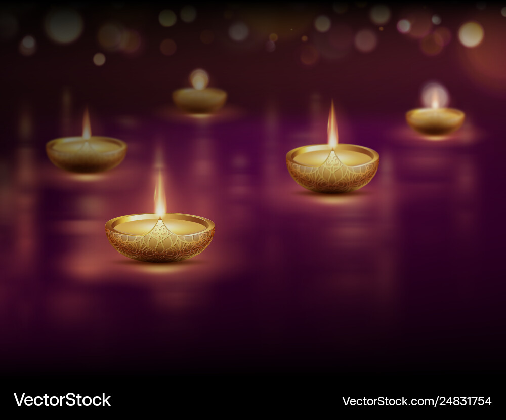Happy diwali poster template with burning diya Vector Image