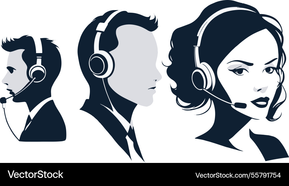 Online support team silhouettes Royalty Free Vector Image