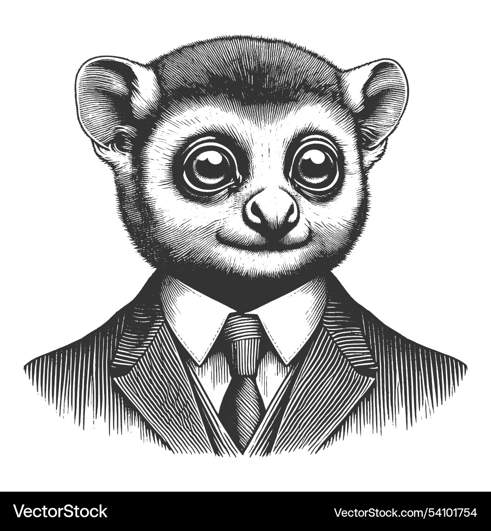 Tarsier in suit and tie engraving Royalty Free Vector Image
