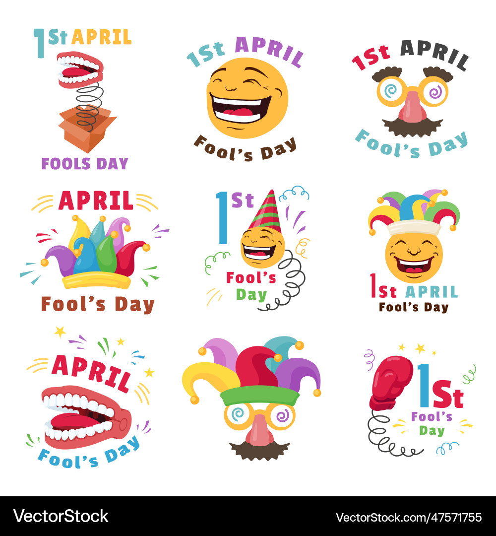 April fools day emblems funny clowns comic Vector Image