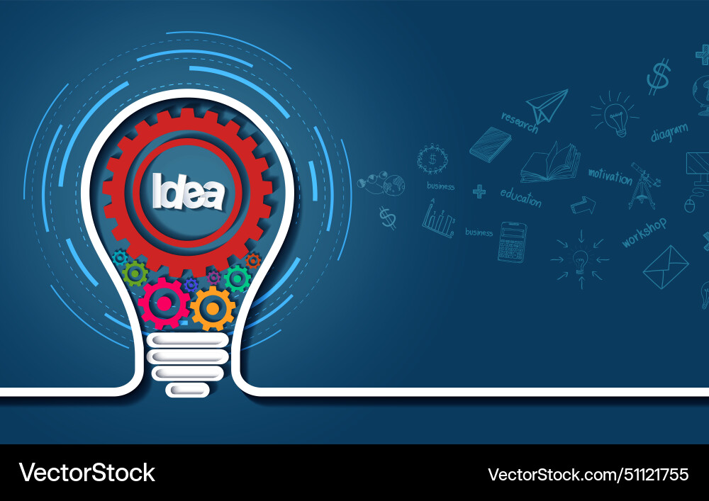 Creative idea concept light bulb gear colorful Vector Image