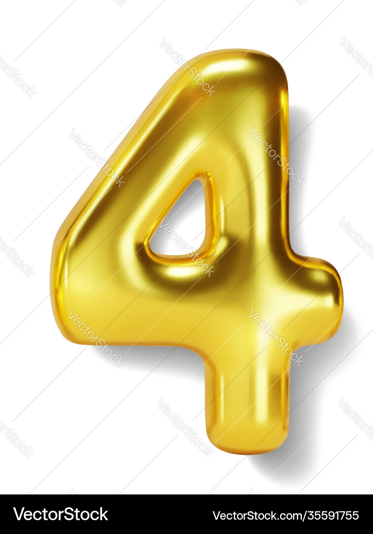 Golden number balloon 4 four realistic 3d Vector Image