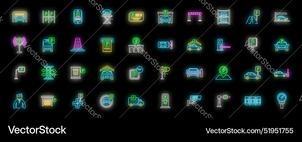 Parking place icons set neon Royalty Free Vector Image