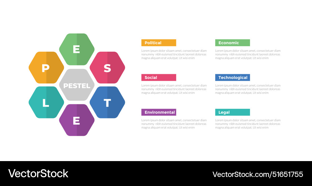 Pestel analysis infographics template diagram Vector Image