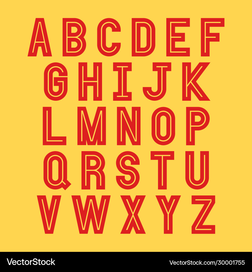 Red alphabet letters on yellow background Vector Image