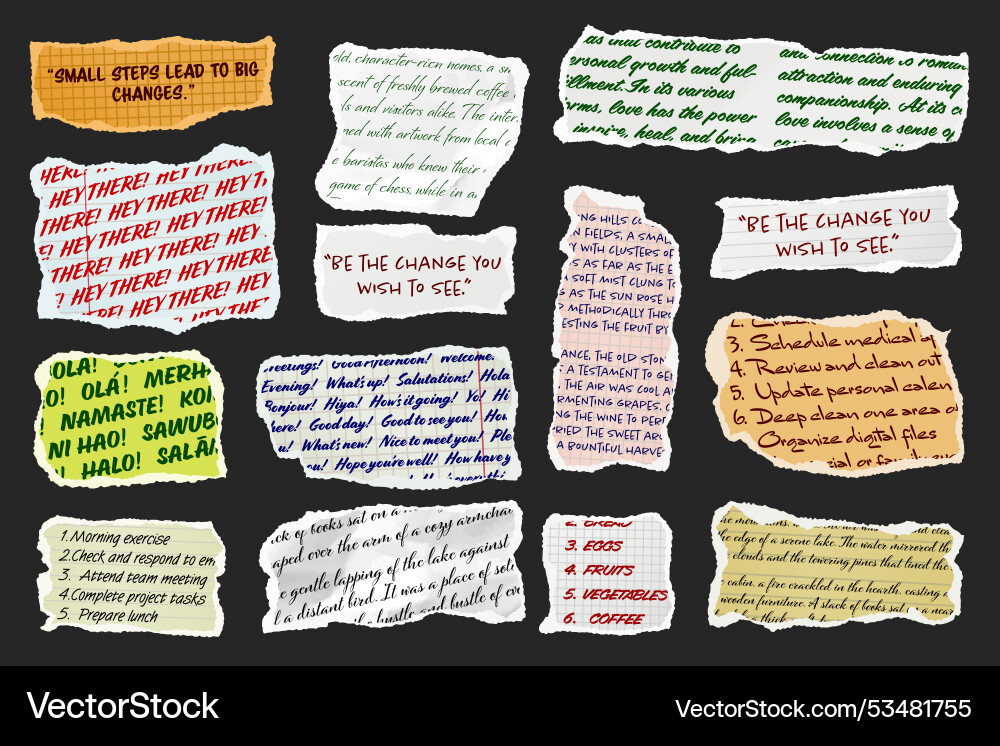 Ripped paper strips with handwritten text Vector Image
