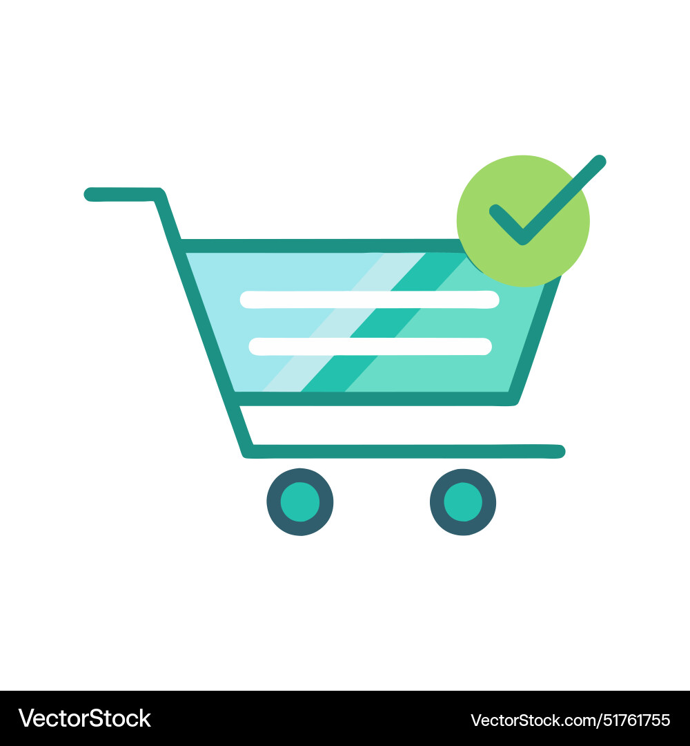 Shopping cart with check isolated flat Royalty Free Vector