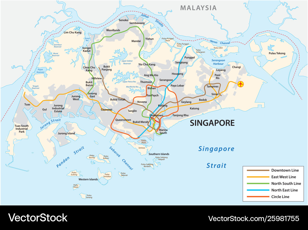 Singapore MRT Map Royalty Free Vector Image - VectorStock