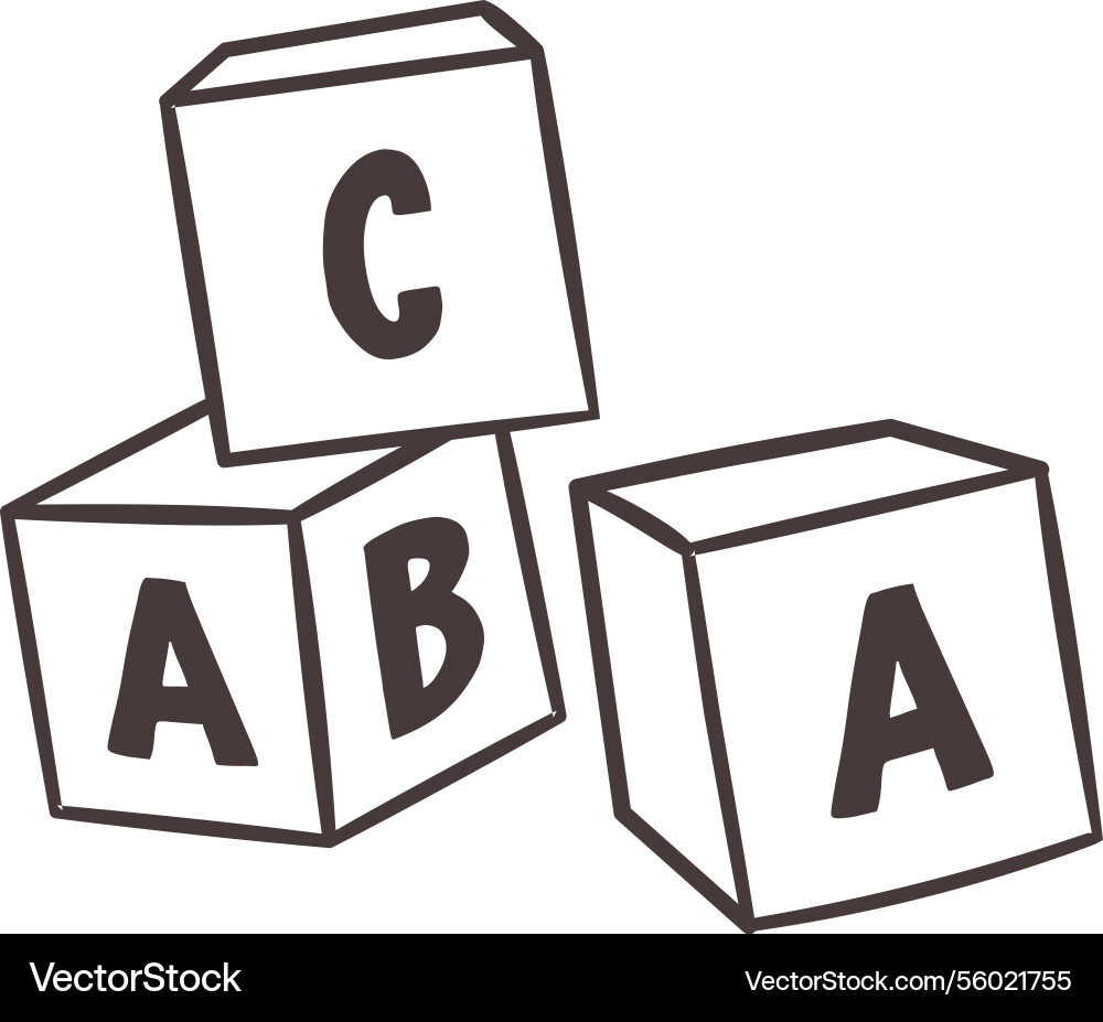 Sketch line abc cubes toys Royalty Free Vector Image