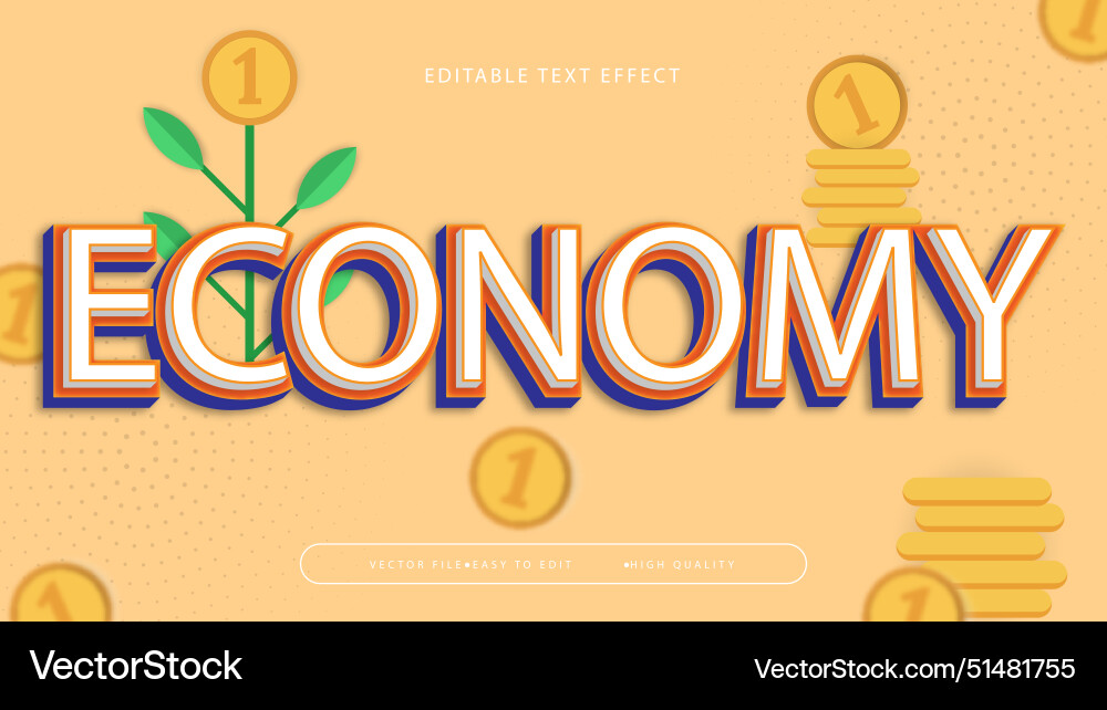 Yellow orange and white economy 3d editable text Vector Image