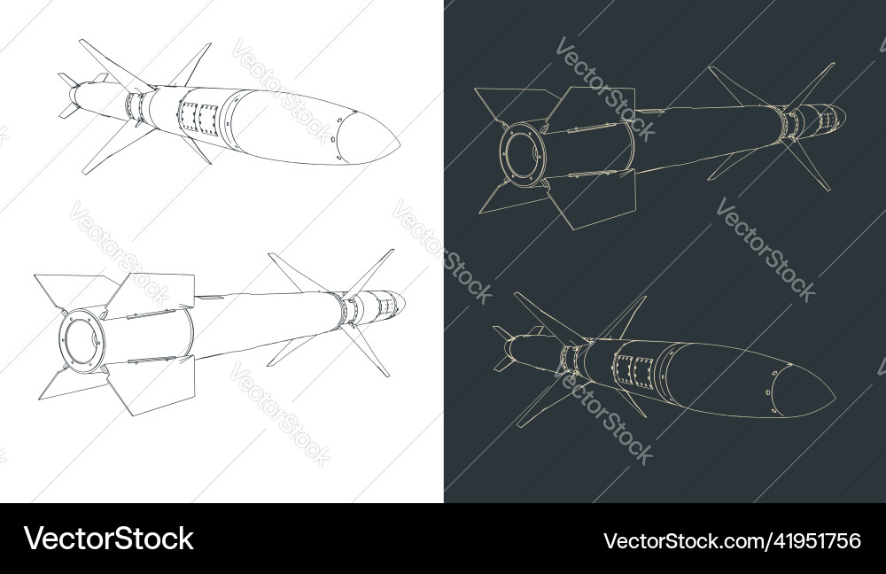 Cruise missile drawings Royalty Free Vector Image