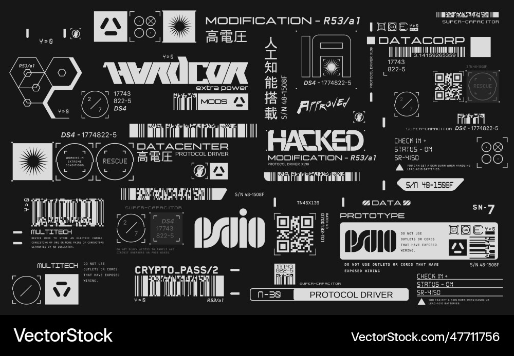 Cyberpunk Danger Decal Set Royalty Free Vector Image