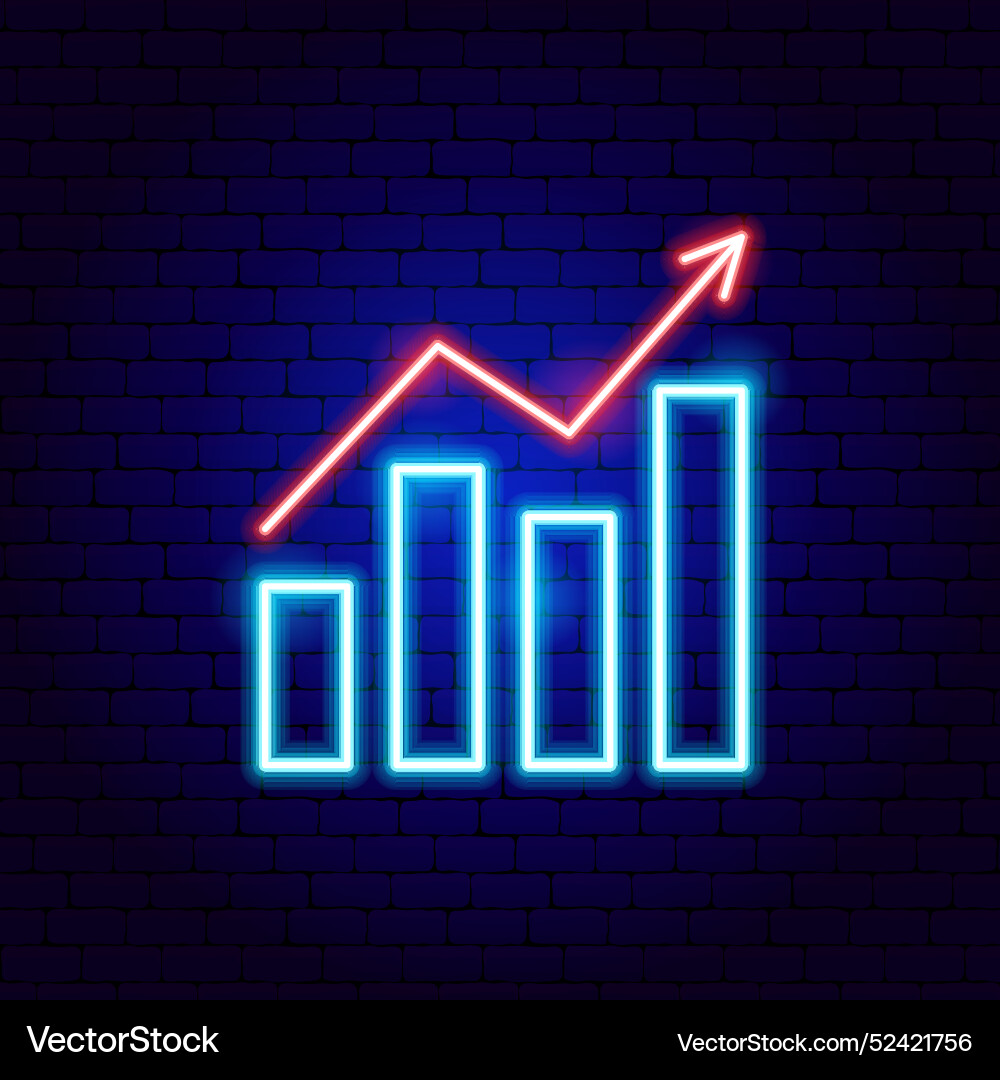 Gainers growth graph neon sign Royalty Free Vector Image