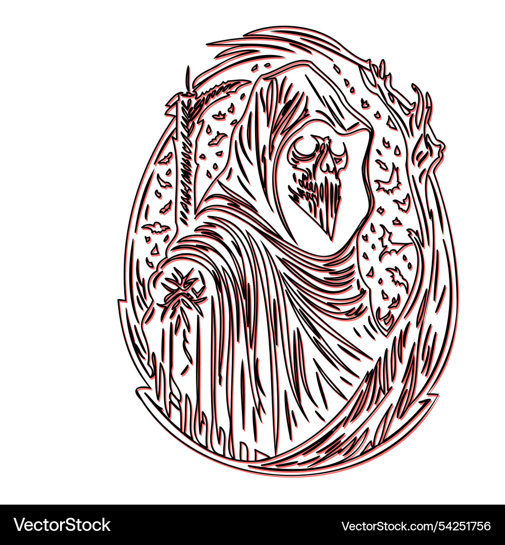 Grim reaper halloween outline sketch red Vector Image