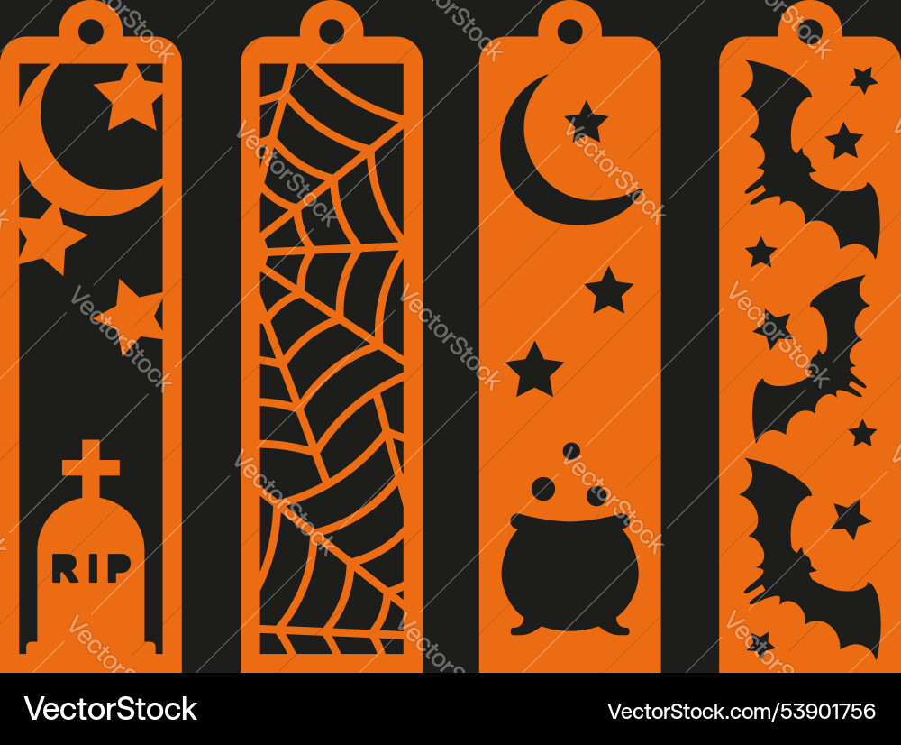 Halloween vertical bookmark designs laser cut Vector Image