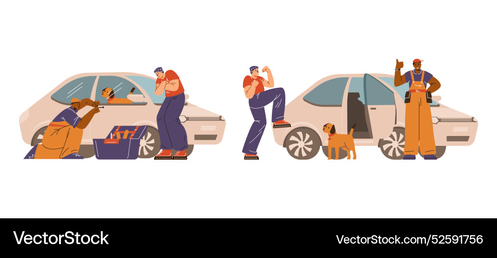 Locksmith opens the lock on a car door Royalty Free Vector