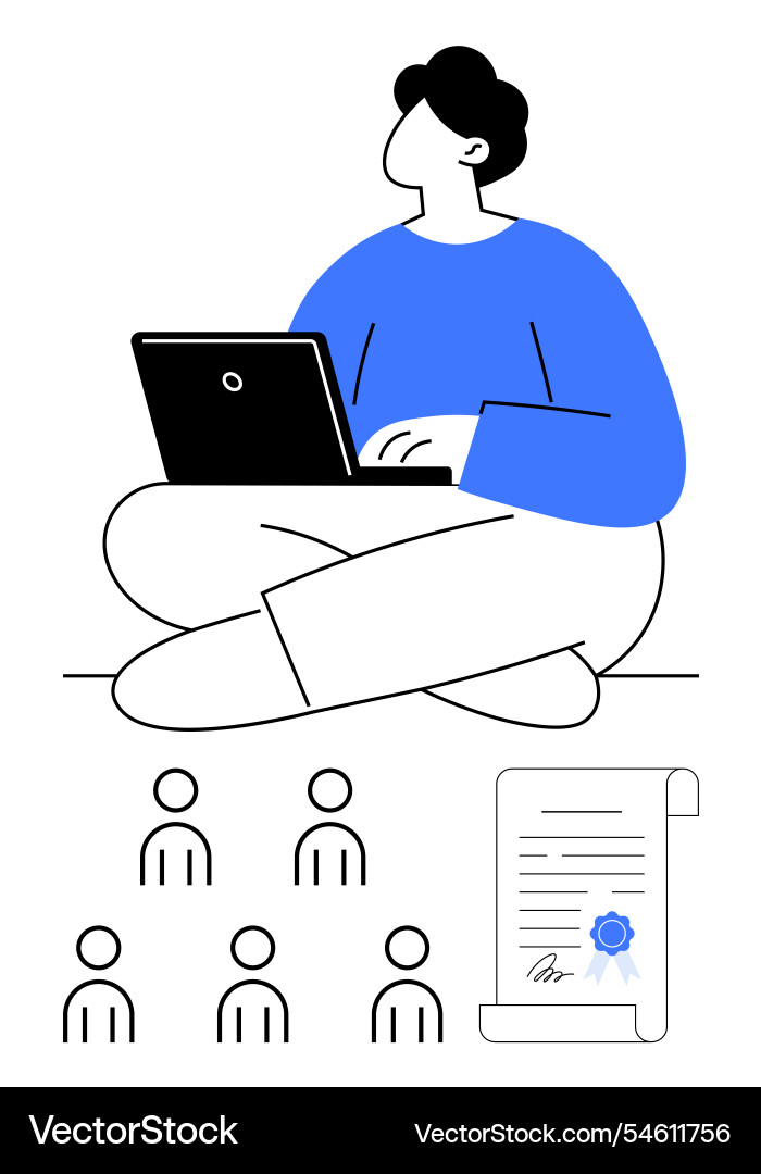 Remote learning student with laptop certificate Vector Image