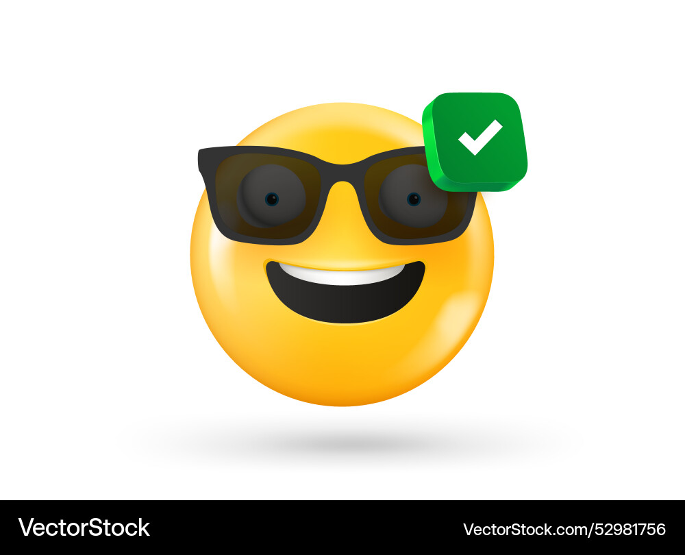 Smiling face with checkmark icon 3d object Vector Image