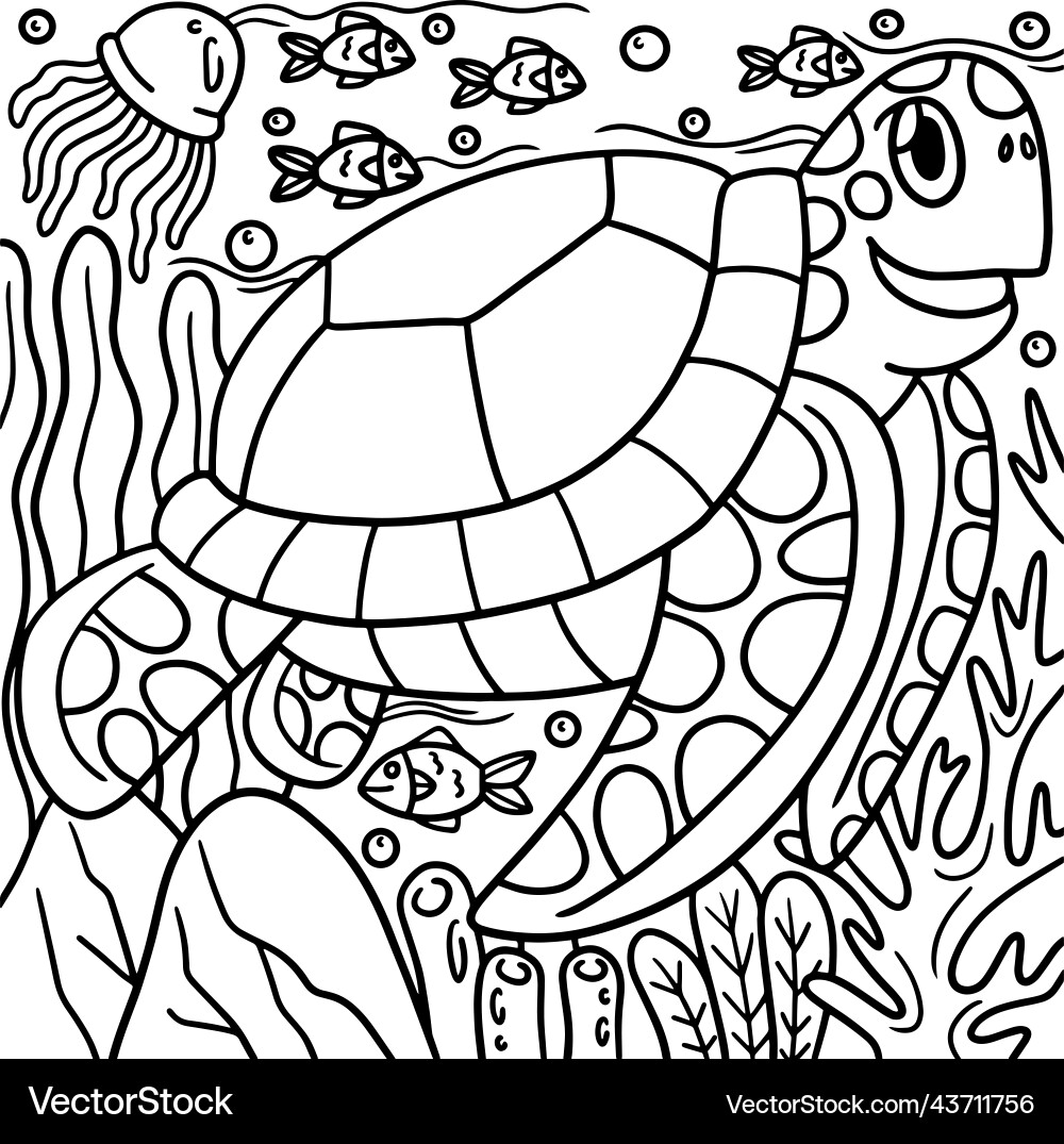 Turtle coloring page for kids Royalty Free Vector Image