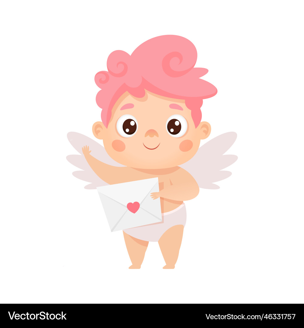 Adorable Cupid with Heart Letter Royalty Free Vector Image