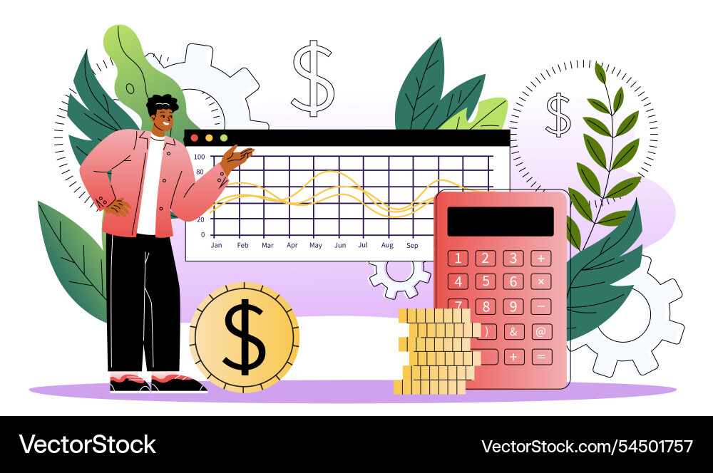 Cost optimization concept man stands near gold Vector Image