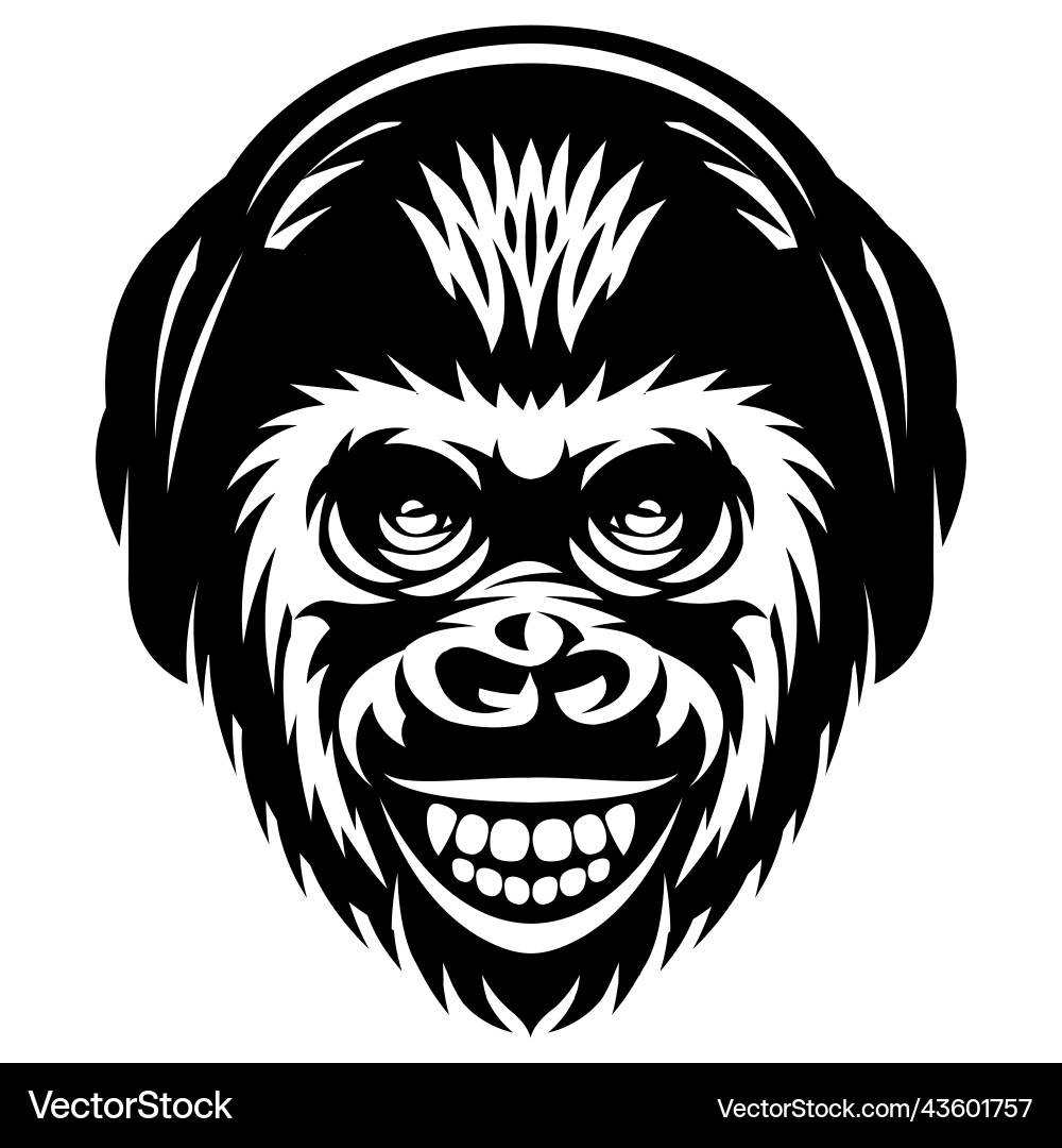 Monkey head template with headphones and smile Vector Image