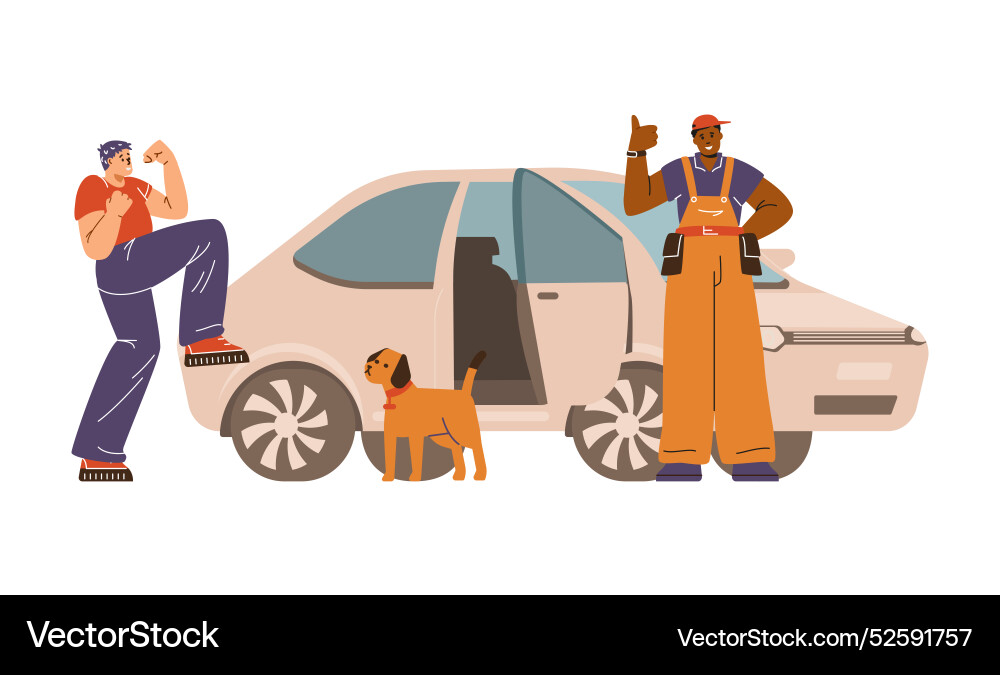 Professional locksmith worker unlocks the cars Vector Image