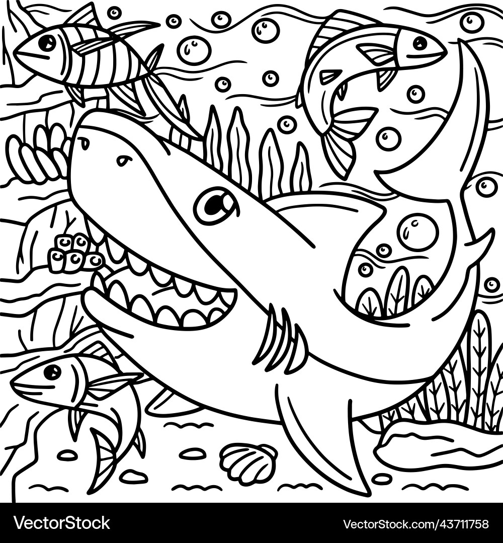 Great white shark coloring page for kids Vector Image