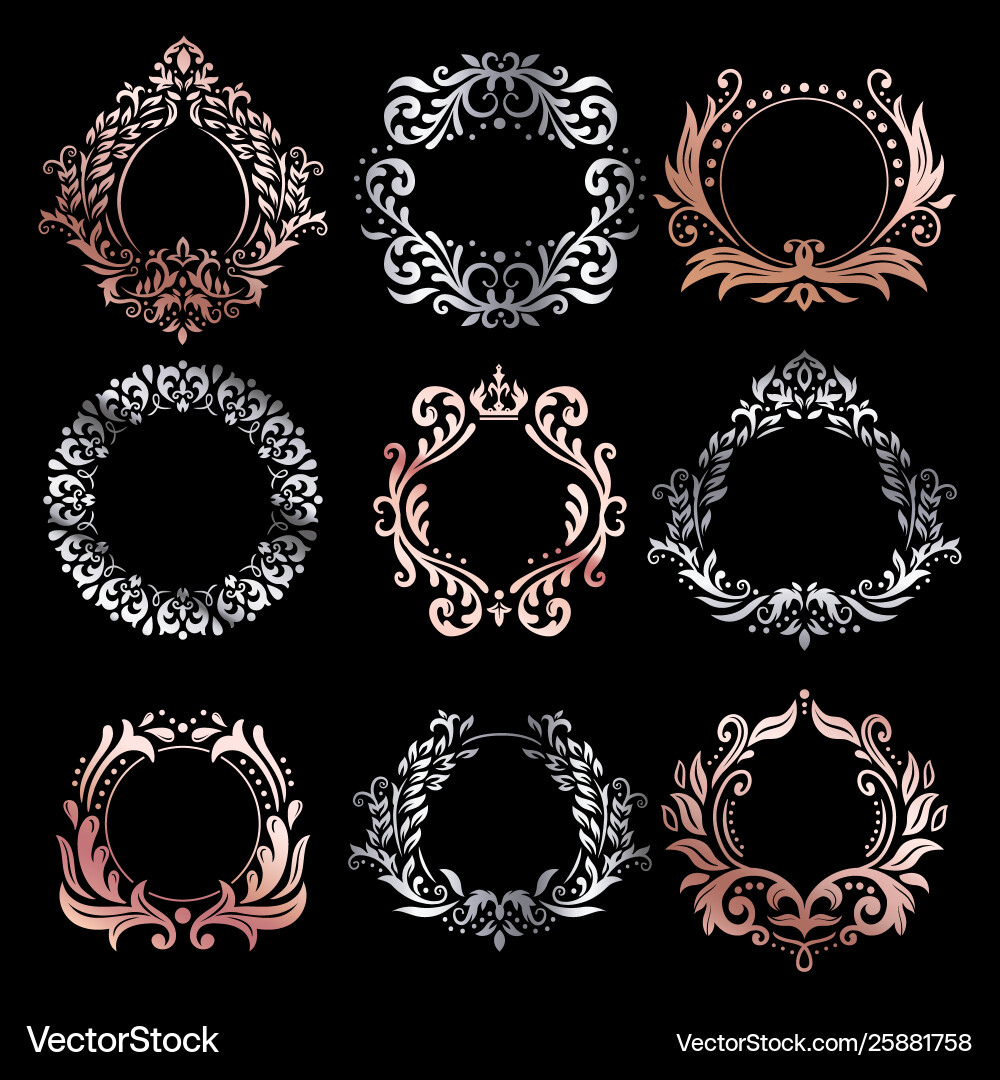 Ornate Rose Gold & Silver Frames Royalty Free Vector