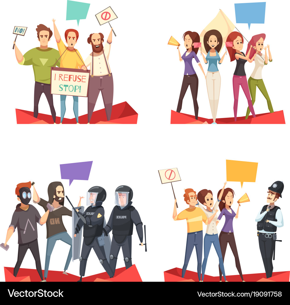 Protesting crowd 2x2 design concept Royalty Free Vector