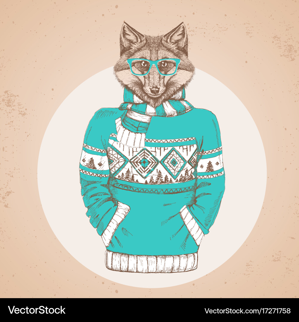 Retro hipster animal fox dressed in pullover Vector Image