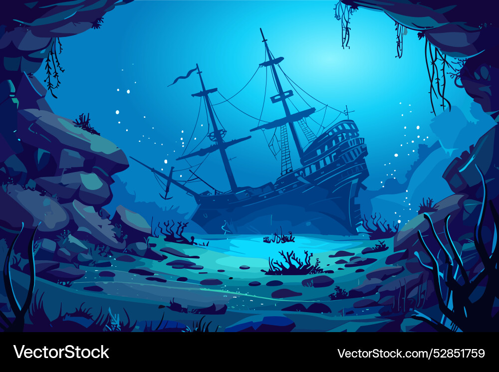 Sunken Ship Underwater Drawing