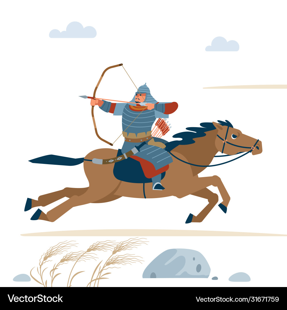 Central asian warrior with bow riding horse Vector Image