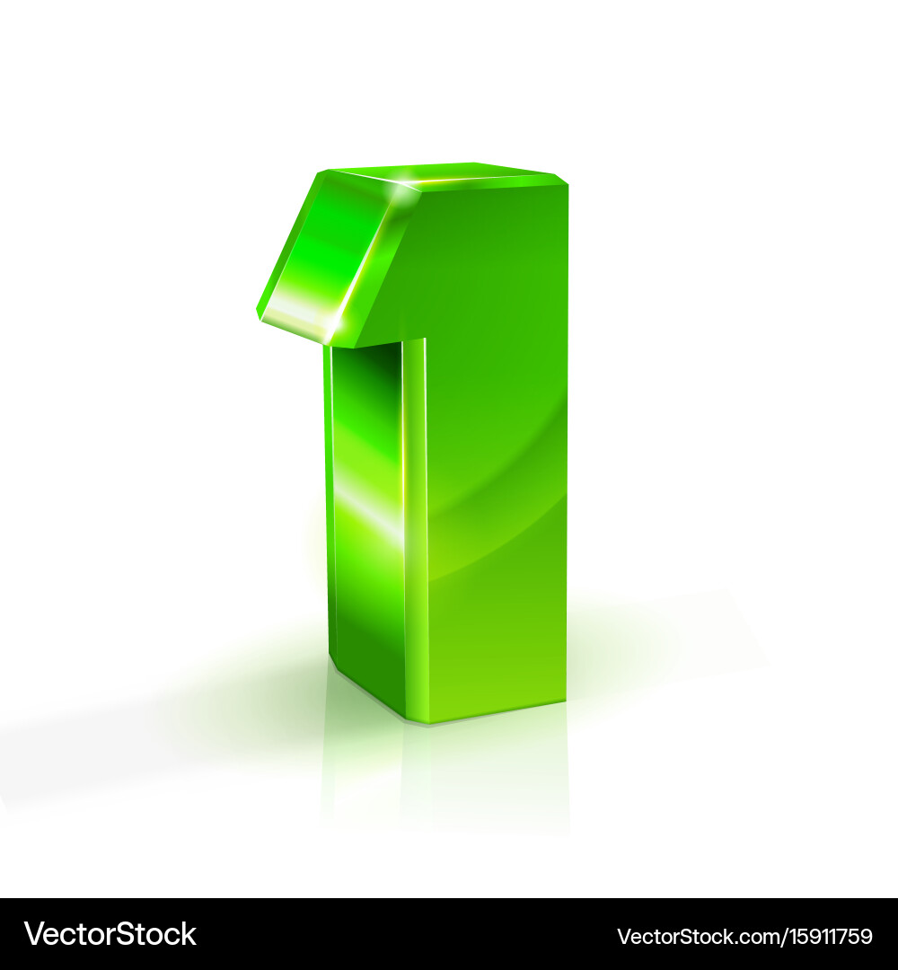Glossy green one 1 number 3d Royalty Free Vector Image