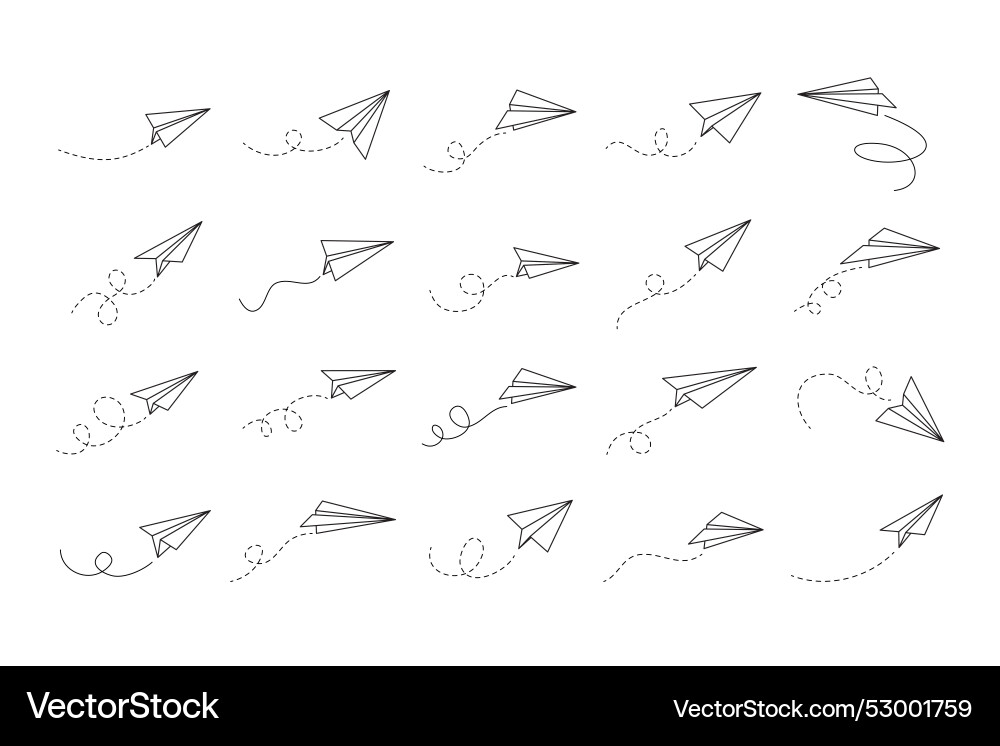 Hand drawn doodle paper plane set isolated planes Vector Image