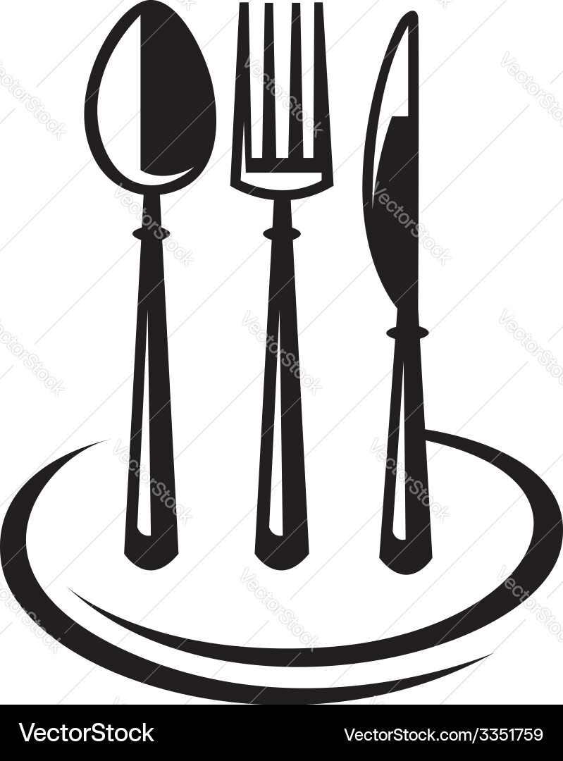 Knife fork spoon and plate Royalty Free Vector Image