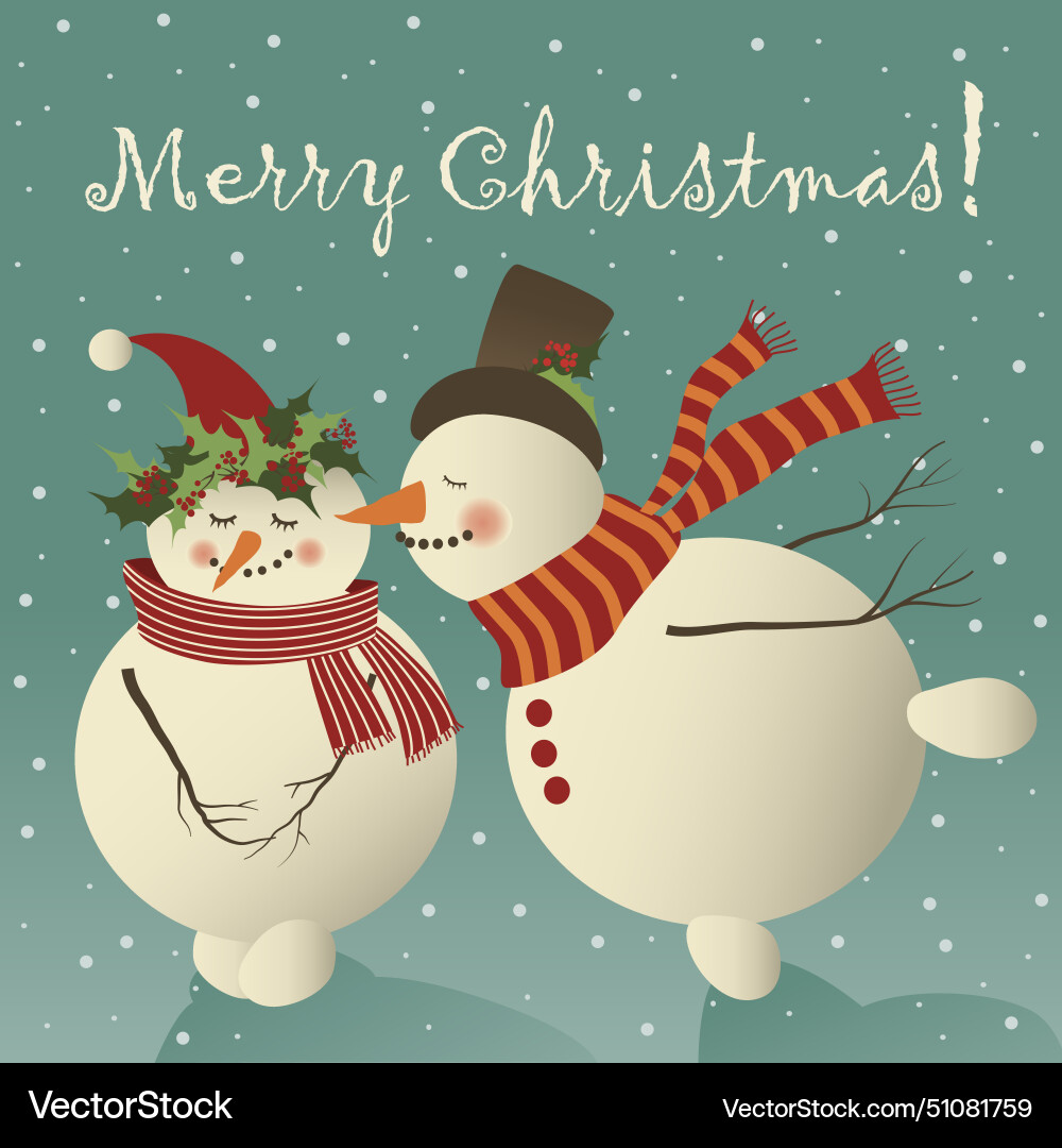 Two cute snowman in love Royalty Free Vector Image