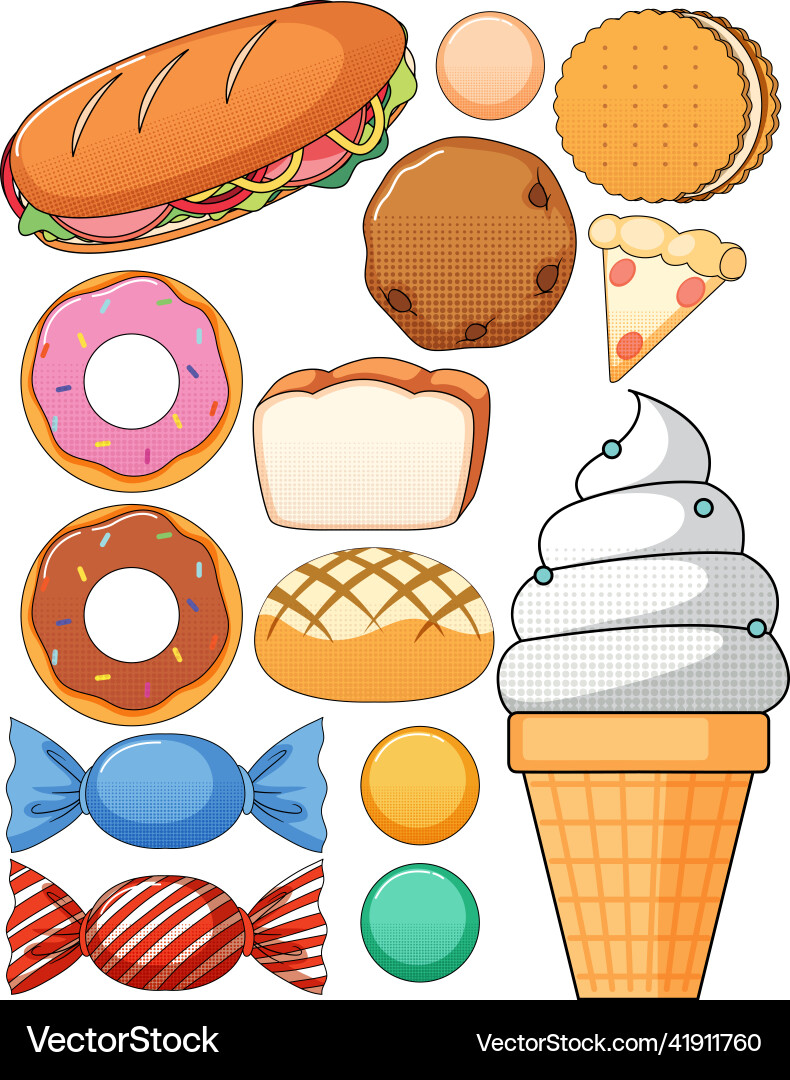 A various sweets on white background Royalty Free Vector