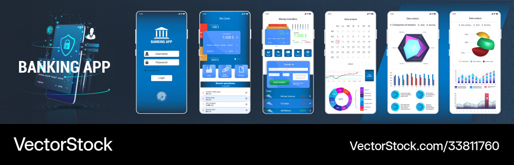 Banking mobile app ui ux kit Royalty Free Vector Image
