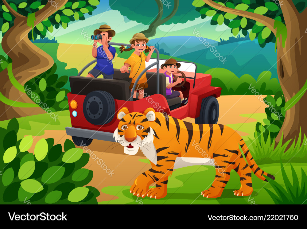 Kids going to jungle safari Royalty Free Vector Image