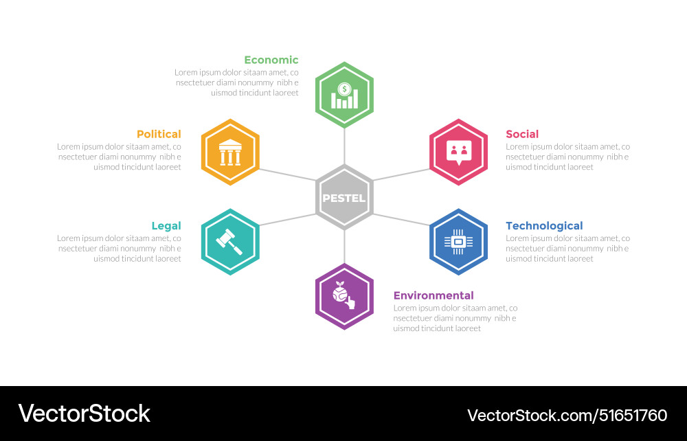 Pestel analysis infographics template diagram Vector Image