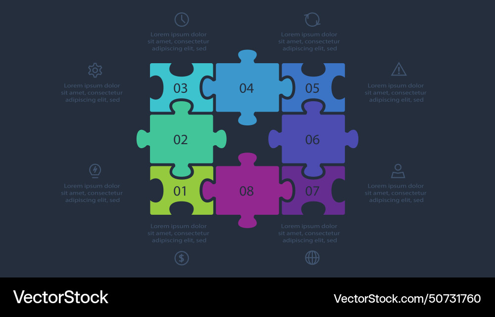 Puzzle infographic with 8 elements presentations Vector Image