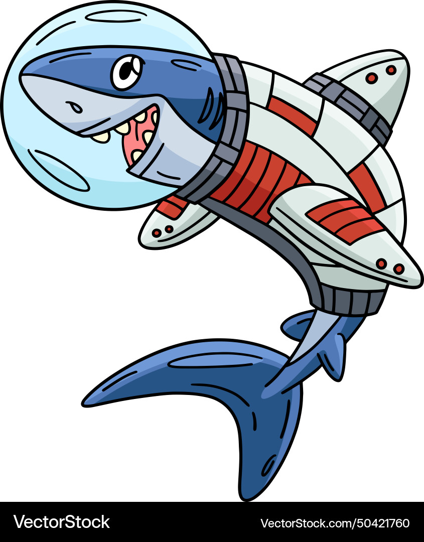 Space shark cartoon colored clipart Royalty Free Vector