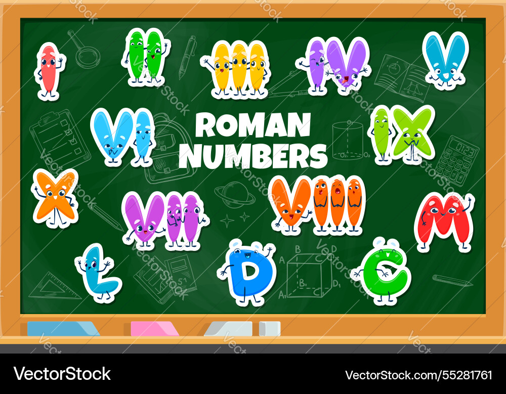 Cartoon römische Nummer Zeichen Aufkleber Pack Vektorbild