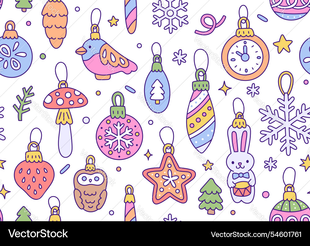 Christmas ornaments doodle seamless Royalty Free Vector